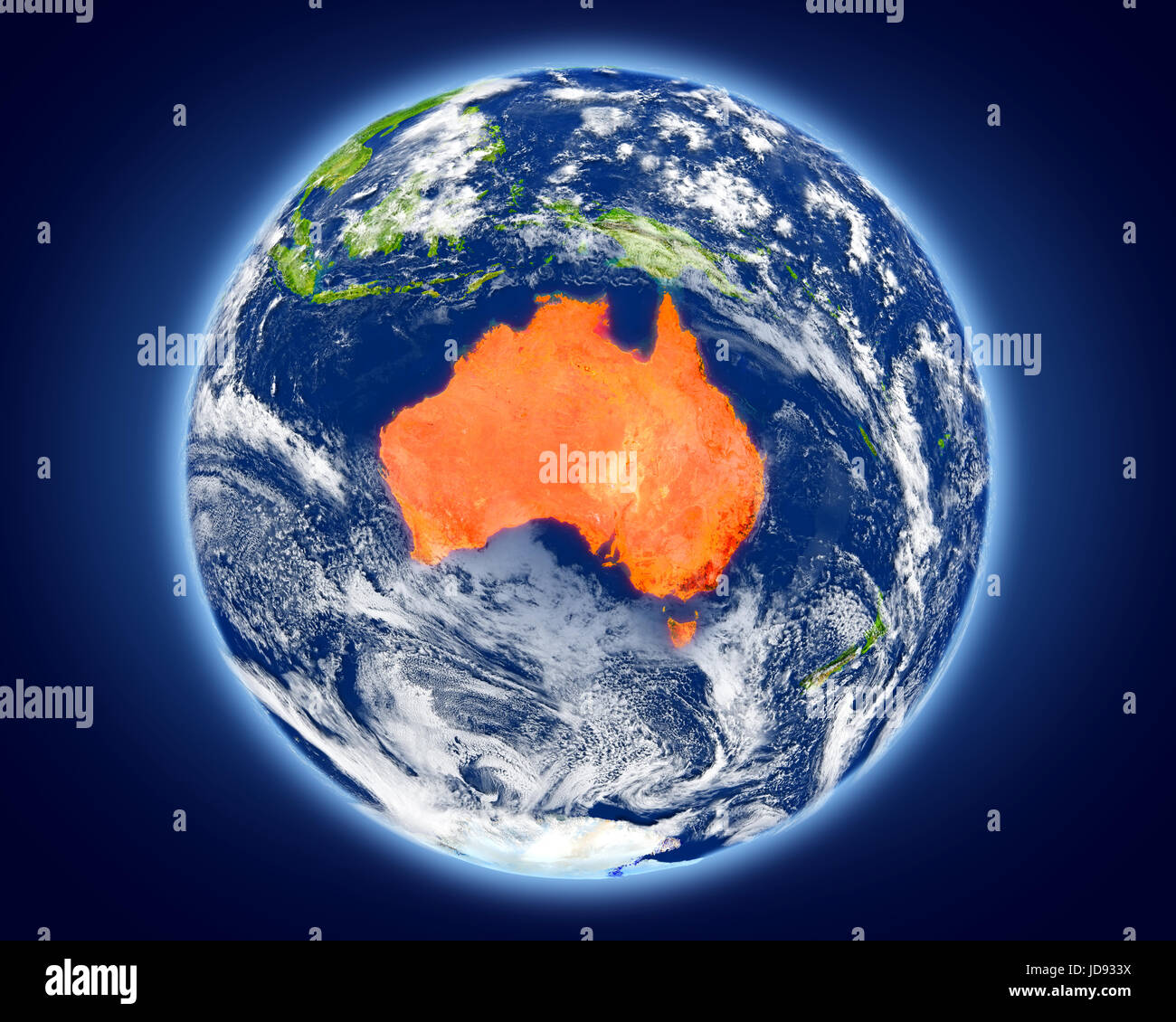 Australia highlighted in red on planet Earth. 3D illustration with ...