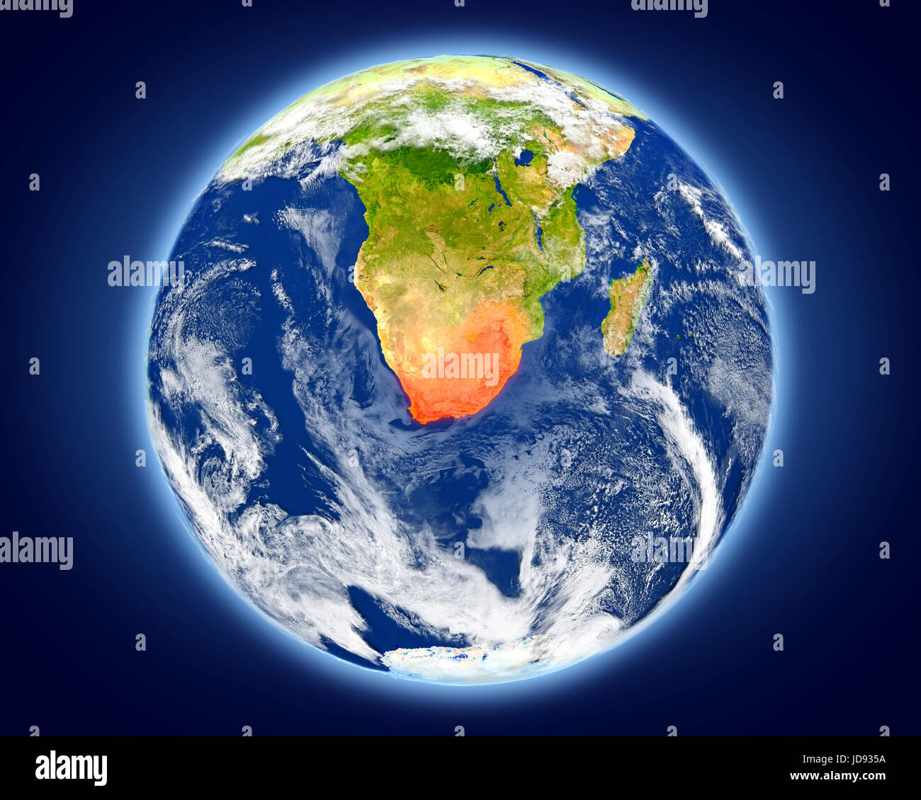 South Africa highlighted in red on planet Earth. 3D illustration with ...