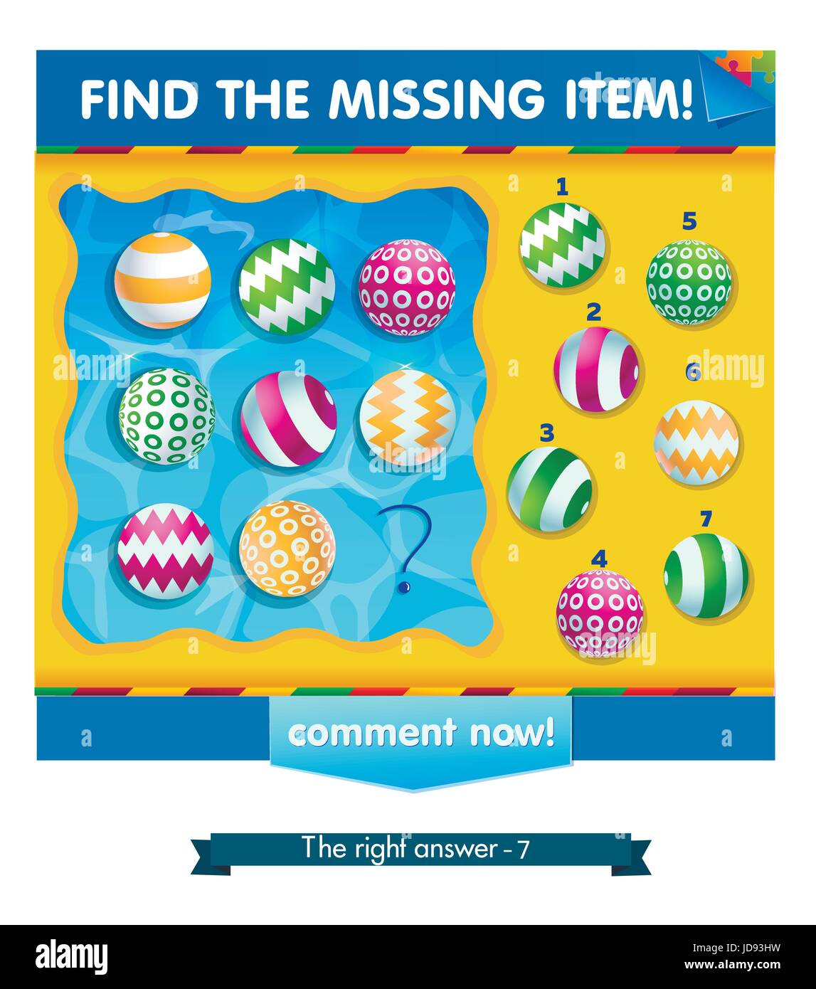 Visual Game for children summer. Task: find the missing item Stock ...