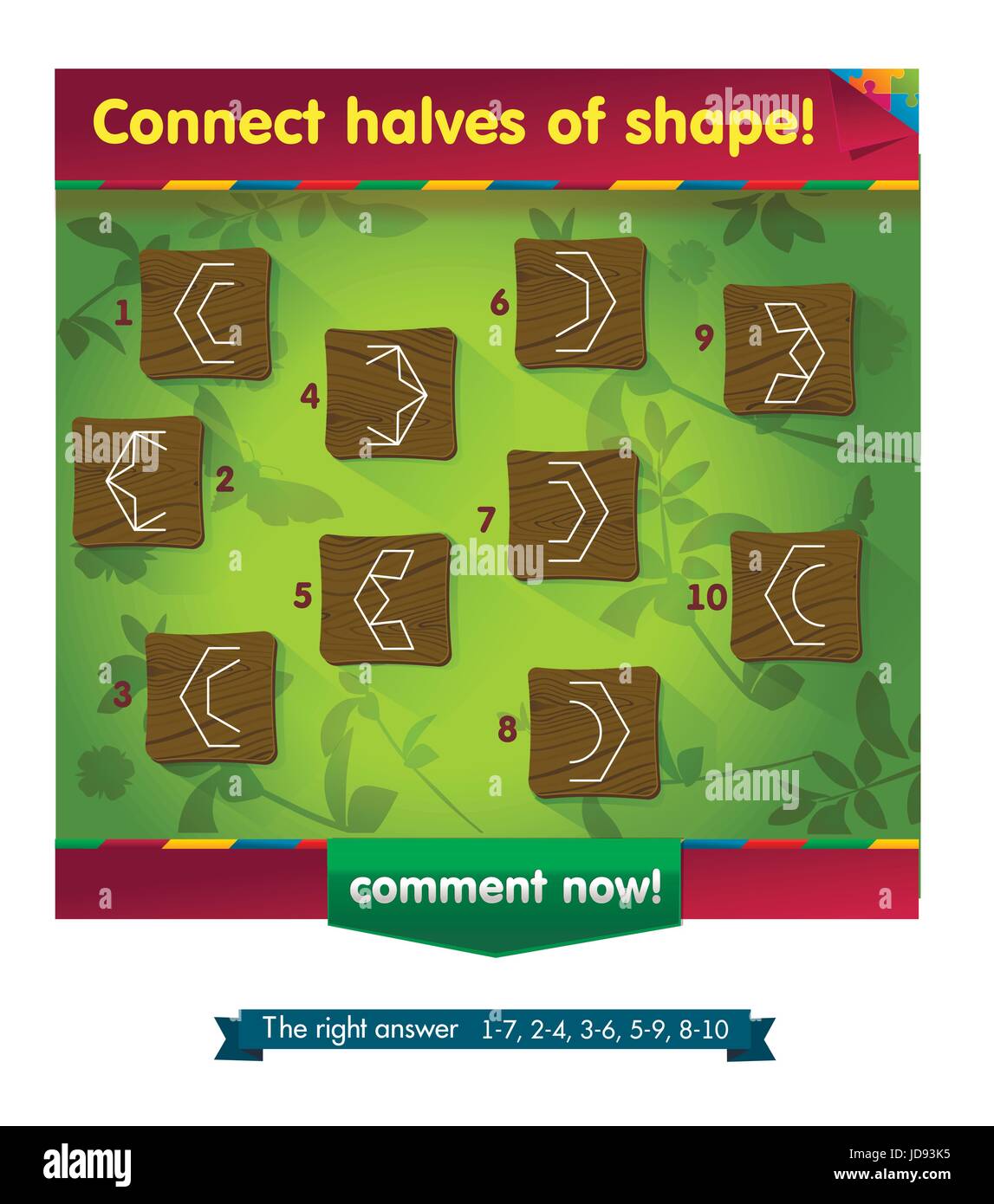 visual game for children and adults. Connect halves of shape Stock ...