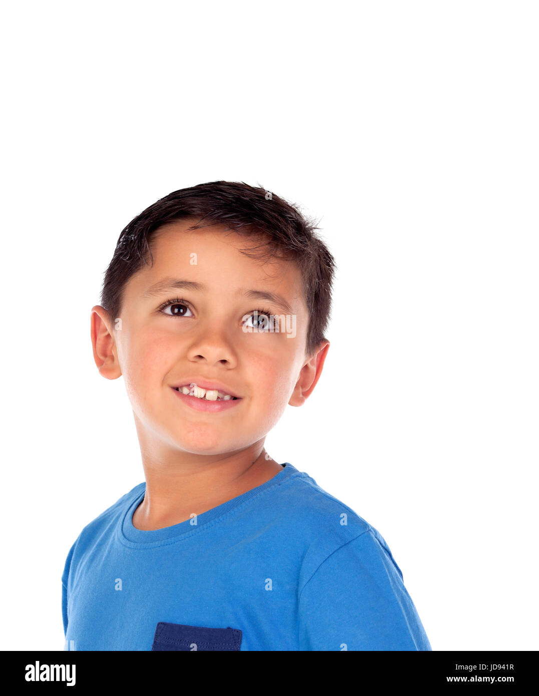 Pensive child looking up isolated on a white background Stock Photo - Alamy