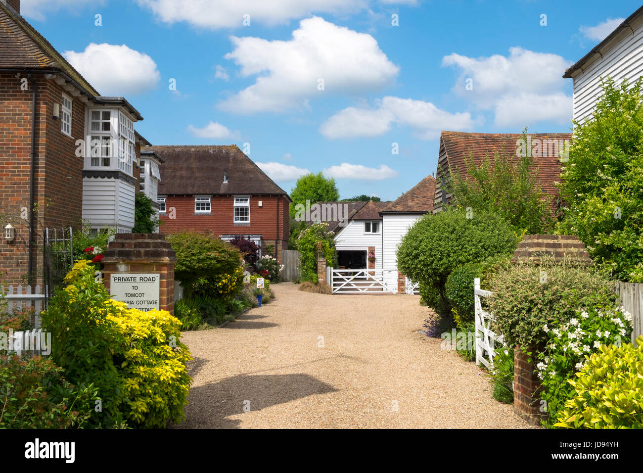 English british countryside cottages houses blue sky puffy clouds uk ...