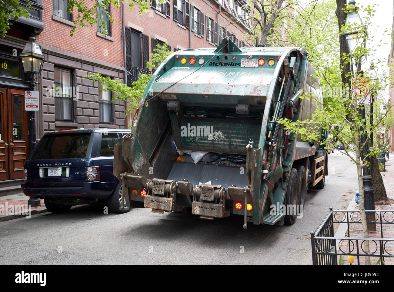 waste refuse collection in historic beacon hill distric Boston USA ...