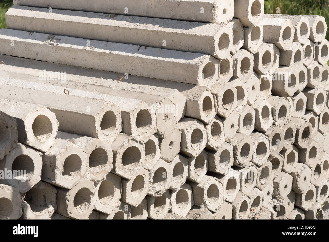 Hexagon pile used for foundations in small construction Stock Photo - Alamy