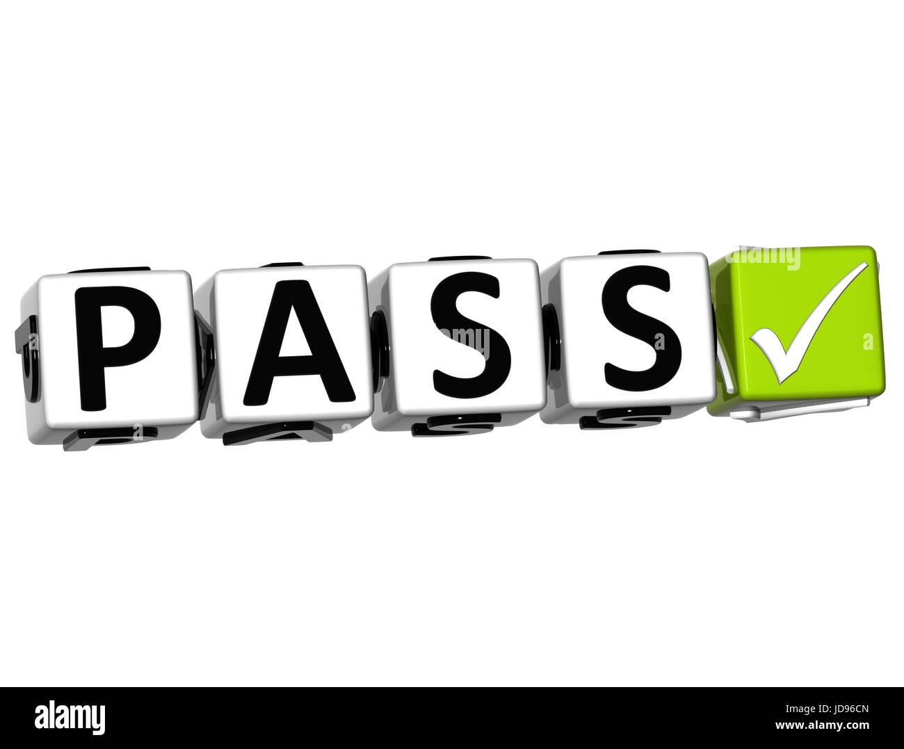 3D Pass Button Click Here Block Text over white background Stock Photo ...