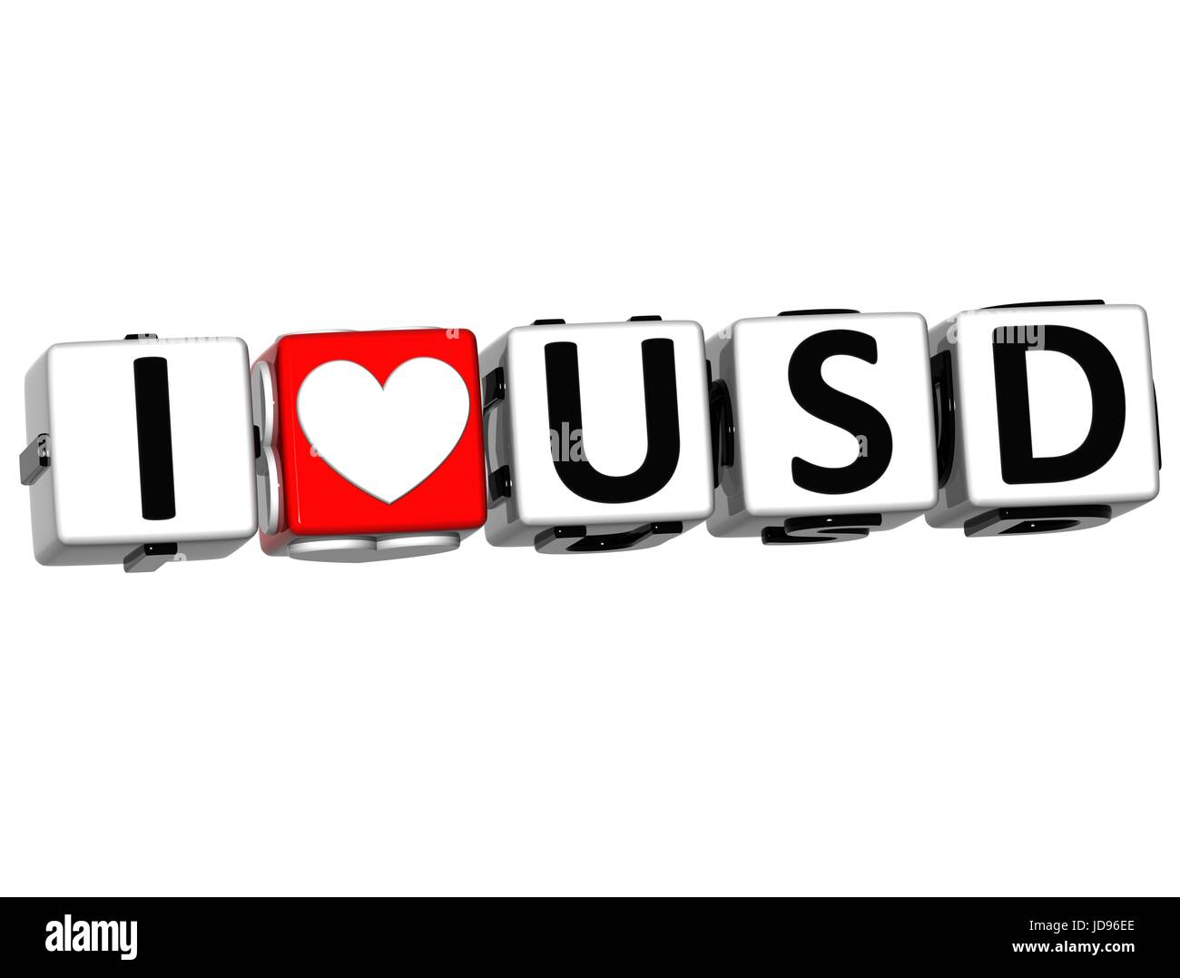 3D I Love USD Button Click Here Block Text over white background Stock ...