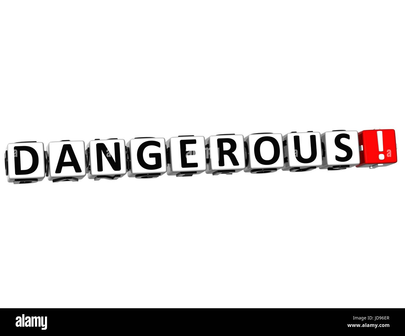 3D Dangerous Button Click Here Block Text over white background Stock ...