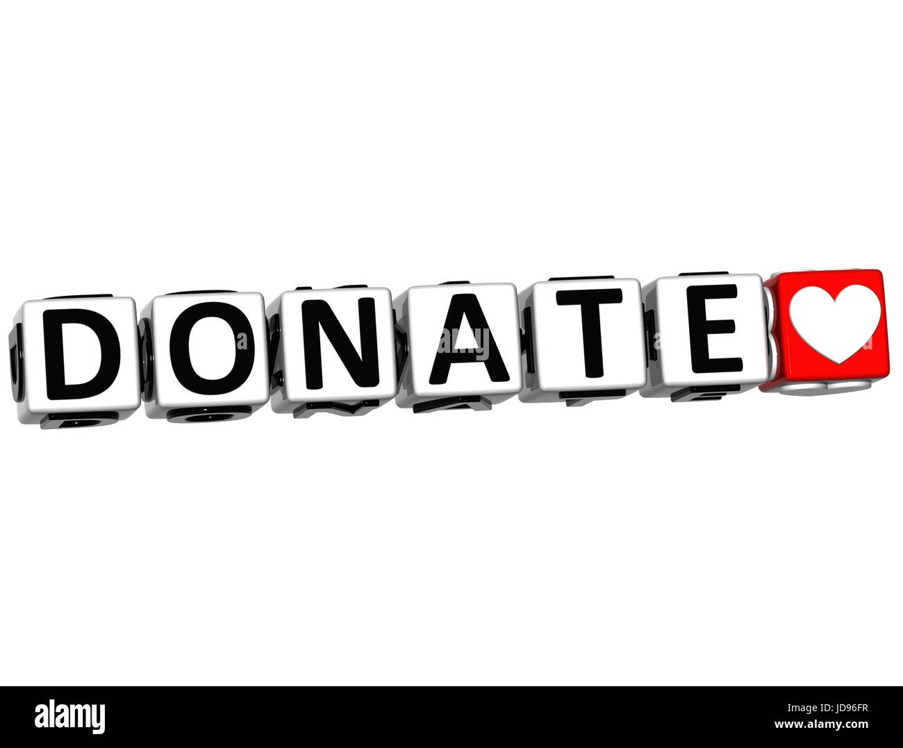 3D Donate Button Click Here Block Text over white background Stock ...
