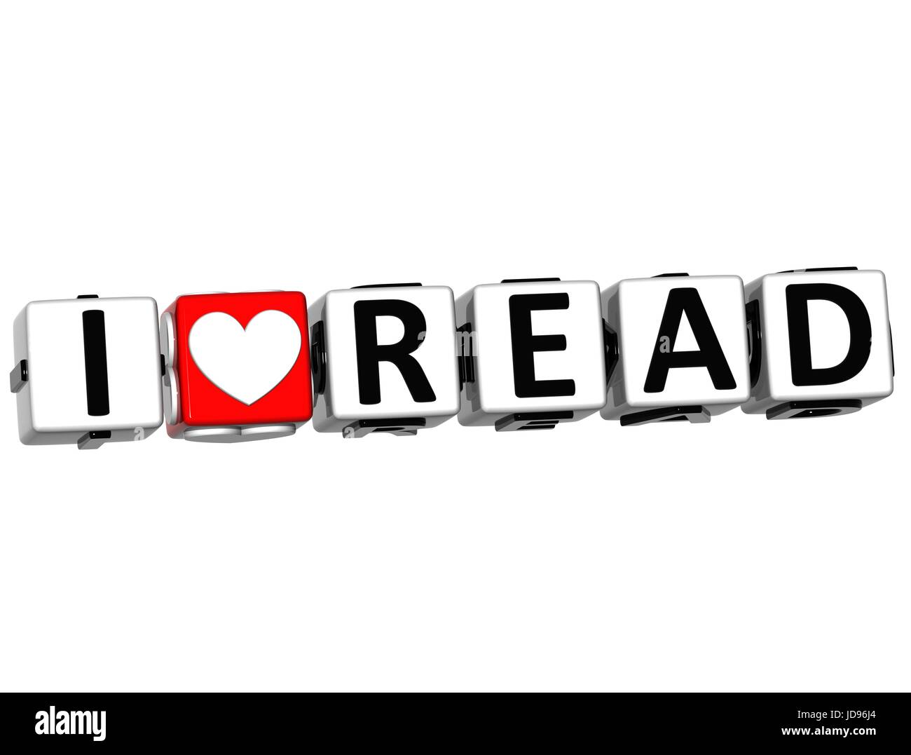 3D I Love Read Button Click Here Block Text over white background Stock ...