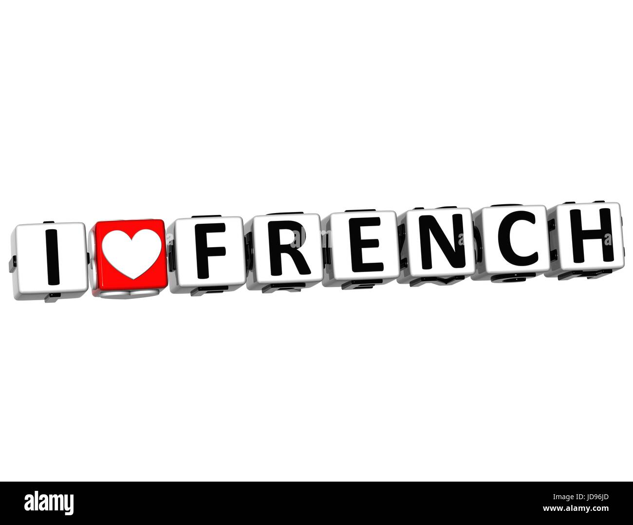 3D I Love French Button Click Here Block Text over white background ...