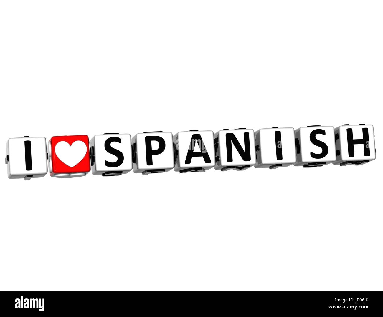 3D I Love Spanish Button Click Here Block Text over white background ...