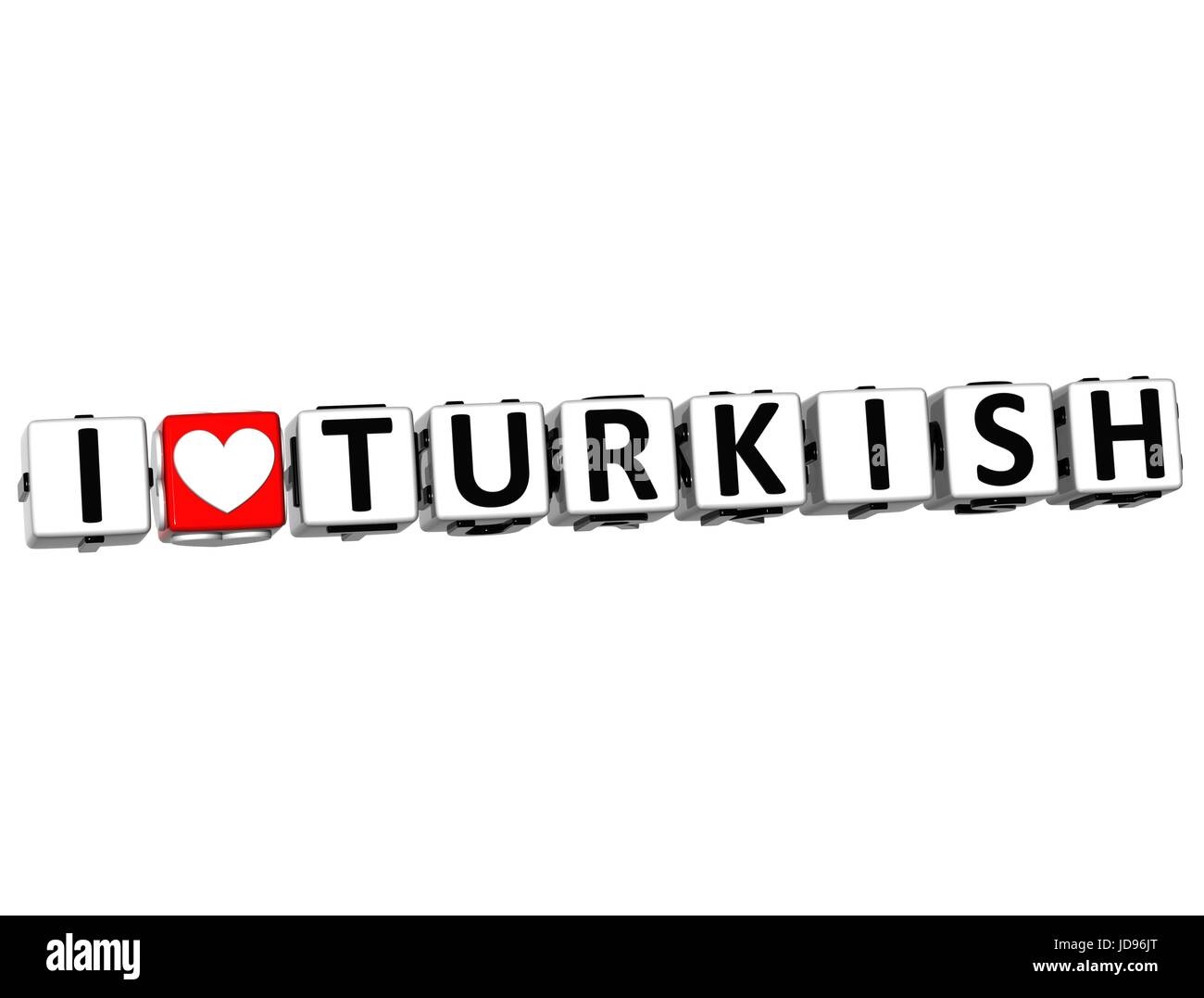 3D I Love Turkish Button Click Here Block Text over white background ...