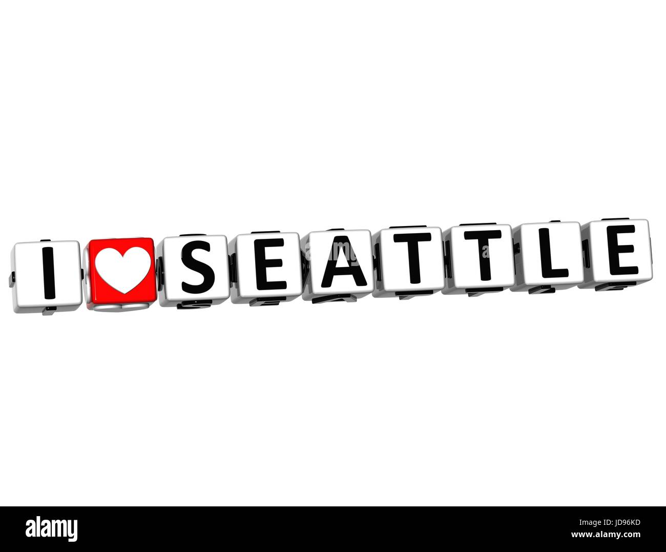 3D I Love Seattle Button Click Here Block Text over white background ...