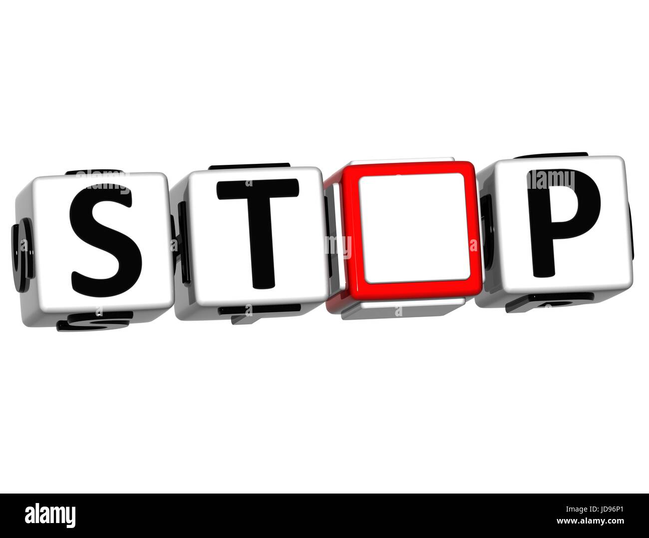 3D Stop block text over white background Stock Photo - Alamy