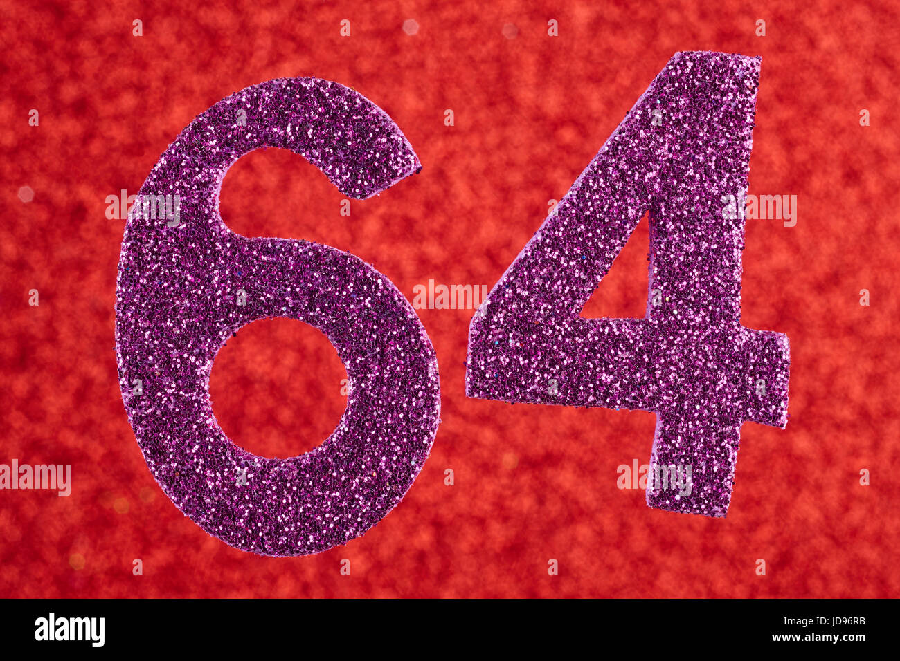 Number sixty-four purple color over a red background. Anniversary ...