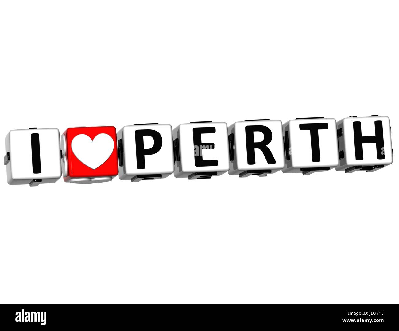 3D I Love Perth Button Click Here Block Text over white background ...
