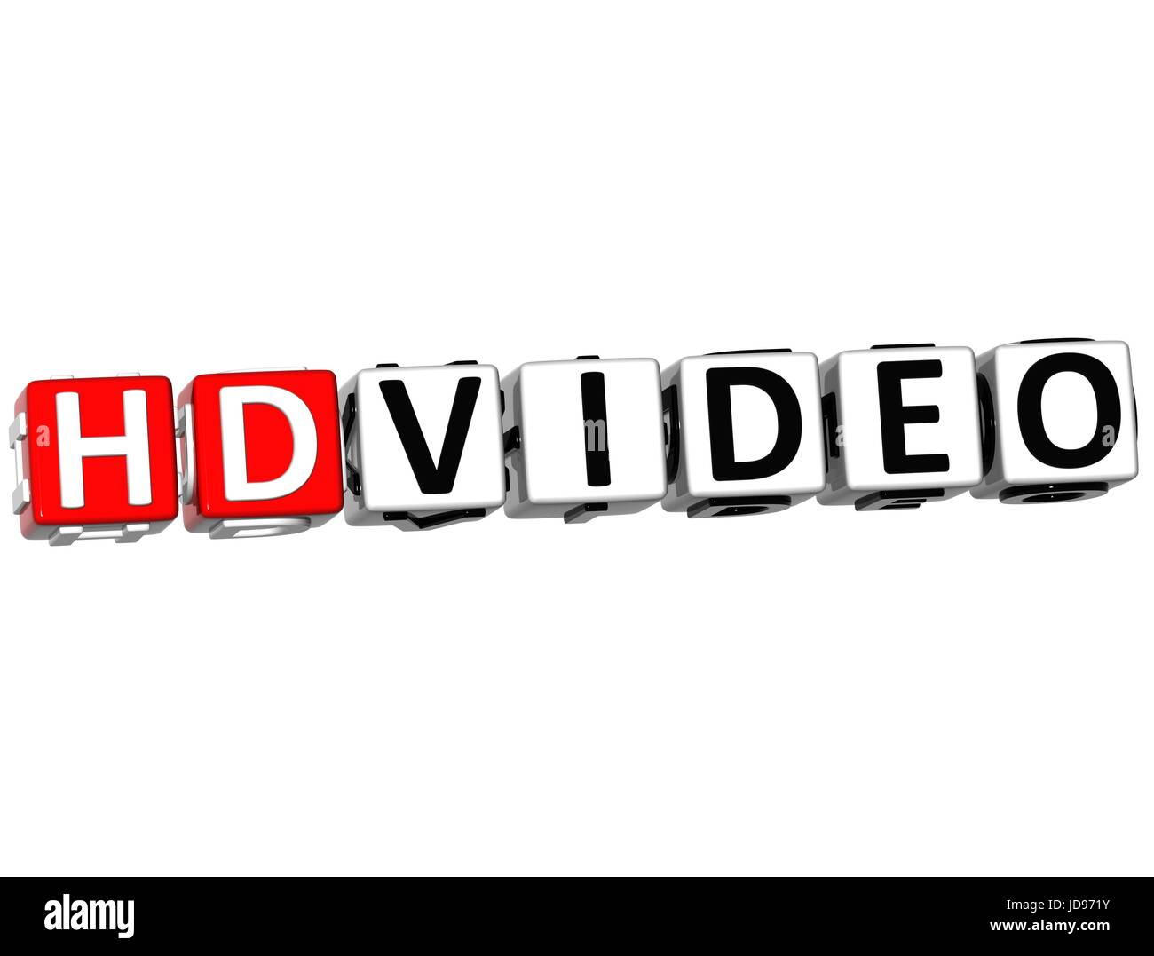 3D HD Video Button Click Here Block Text over white background Stock ...