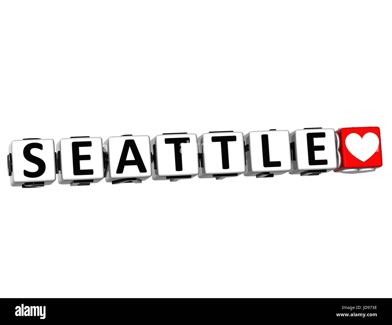 3D Seattle Love Button Click Here Block Text over white background ...