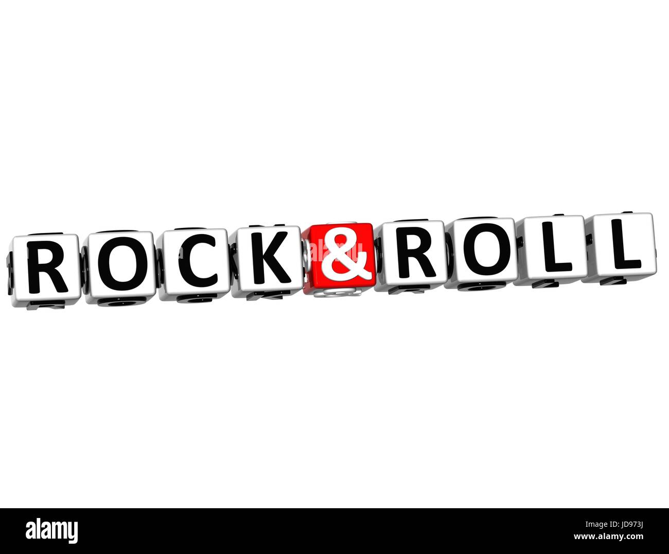 3D Rock And Roll Button Click Here Block Text over white background ...