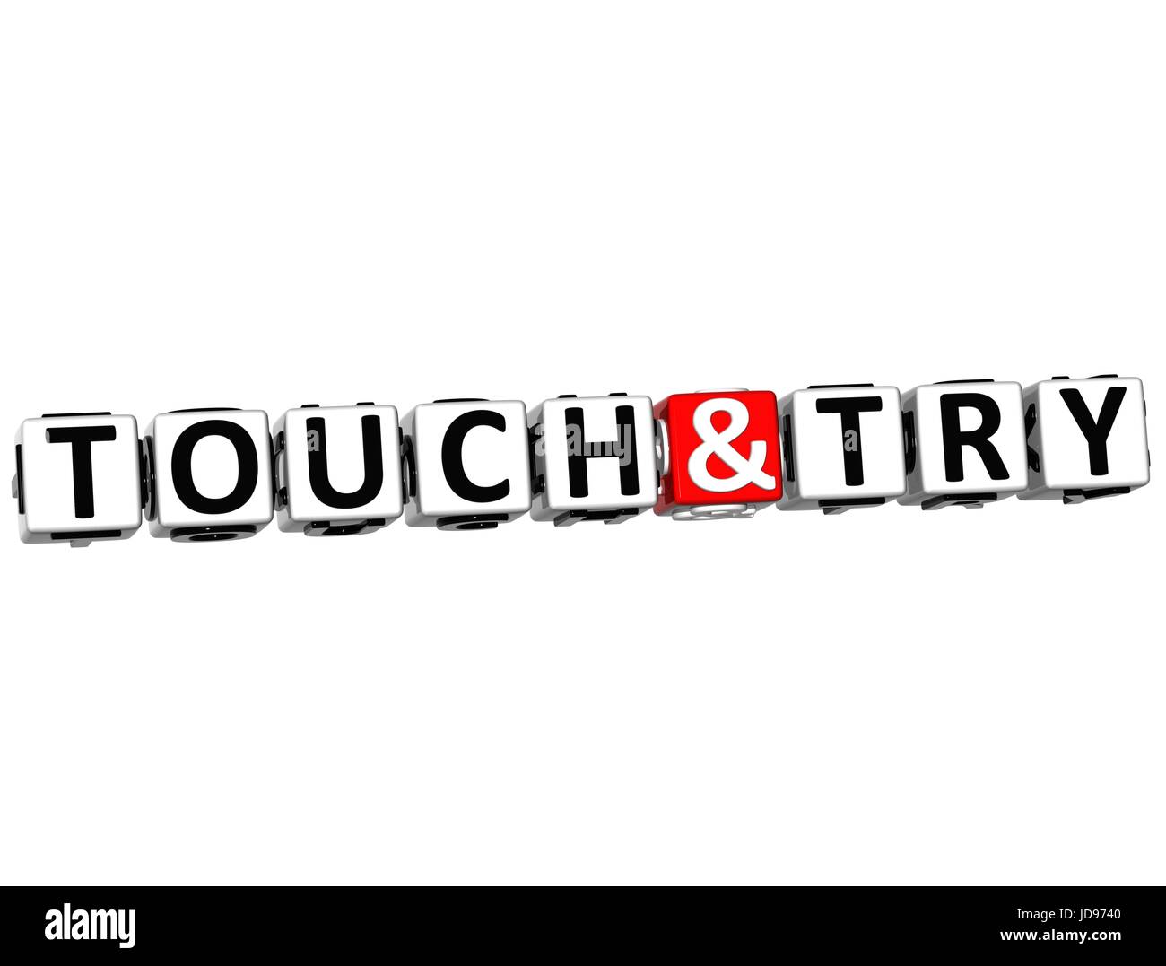 3D Touch And Try Button Click Here Block Text over white background ...