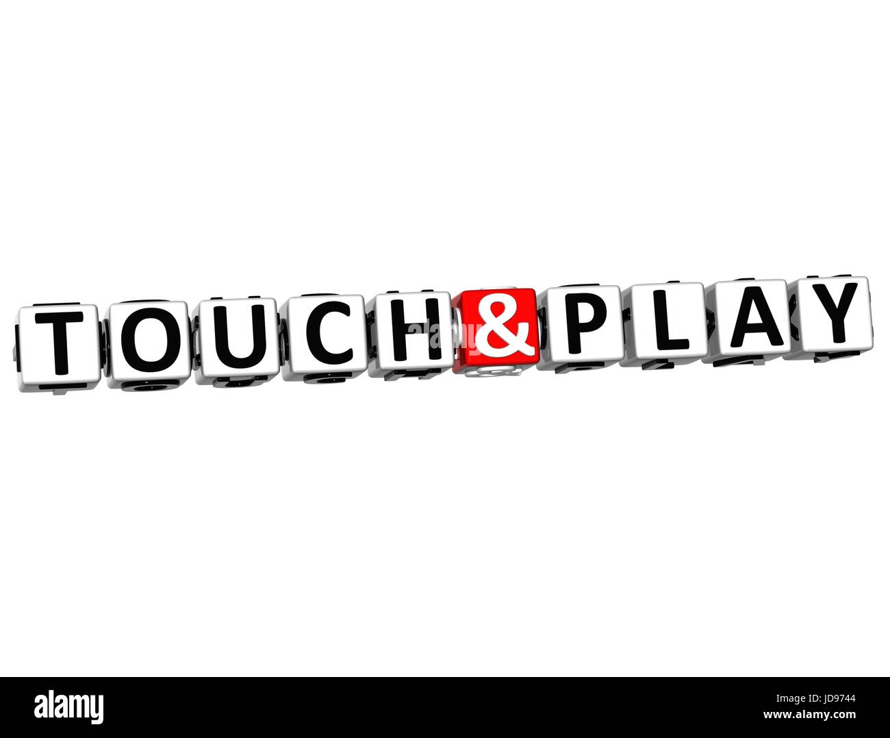 3D Touch And Play Button Click Here Block Text over white background ...