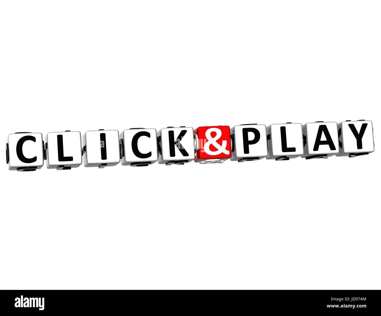 3D Click And Play Button Click Here Block Text over white background ...