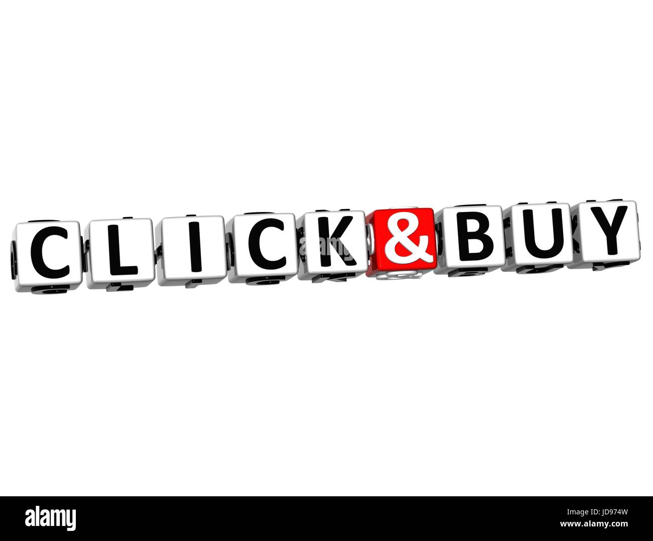 3D Click And Buy Button Click Here Block Text over white background ...