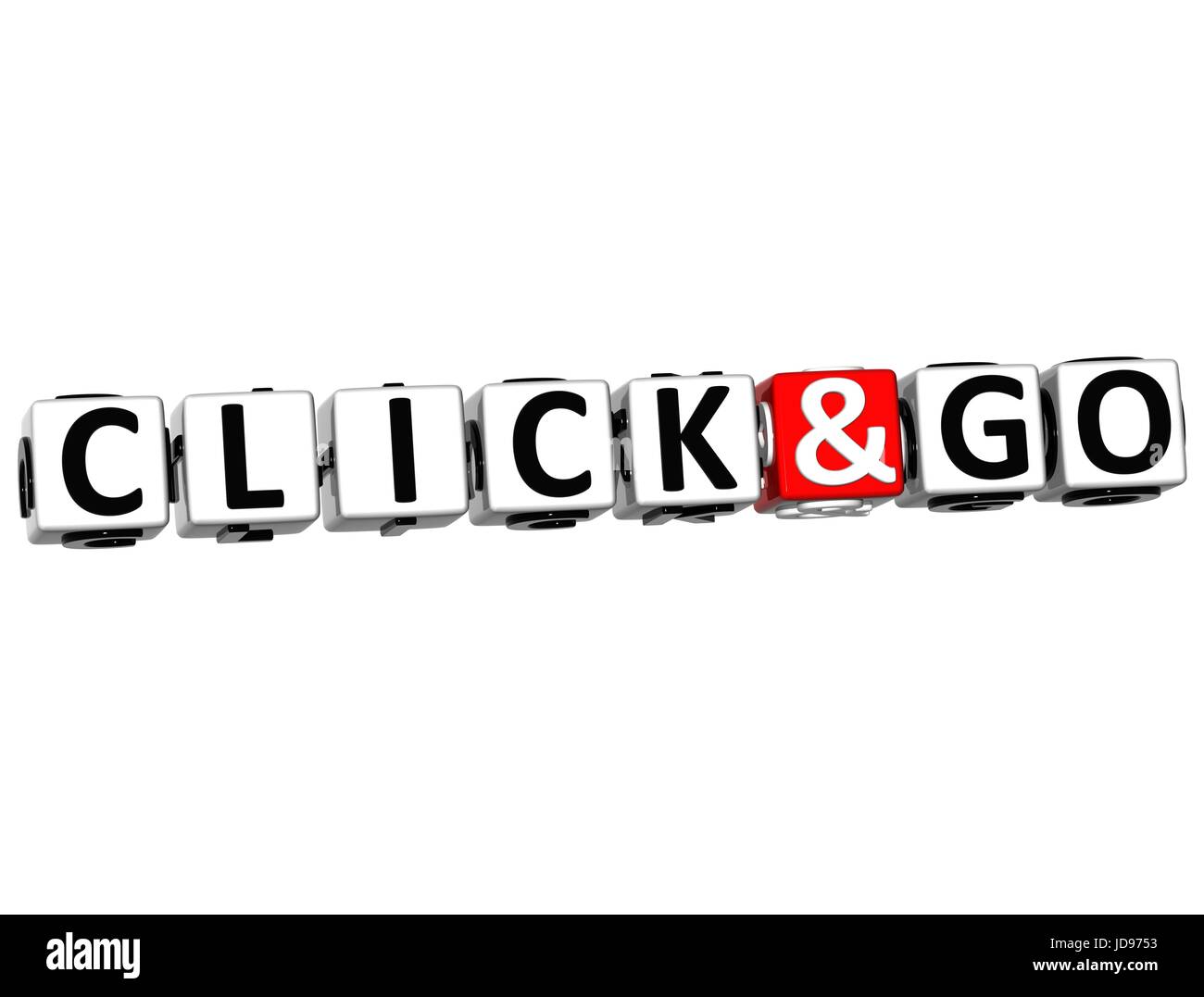 3D Click And Go Button Click Here Block Text over white background ...