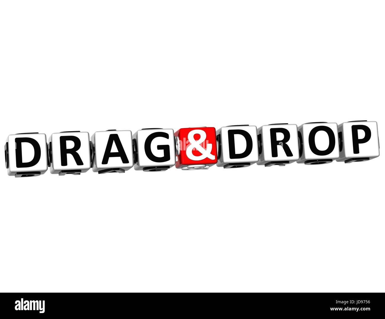 3D Drug And Drop Button Click Here Block Text over white background ...