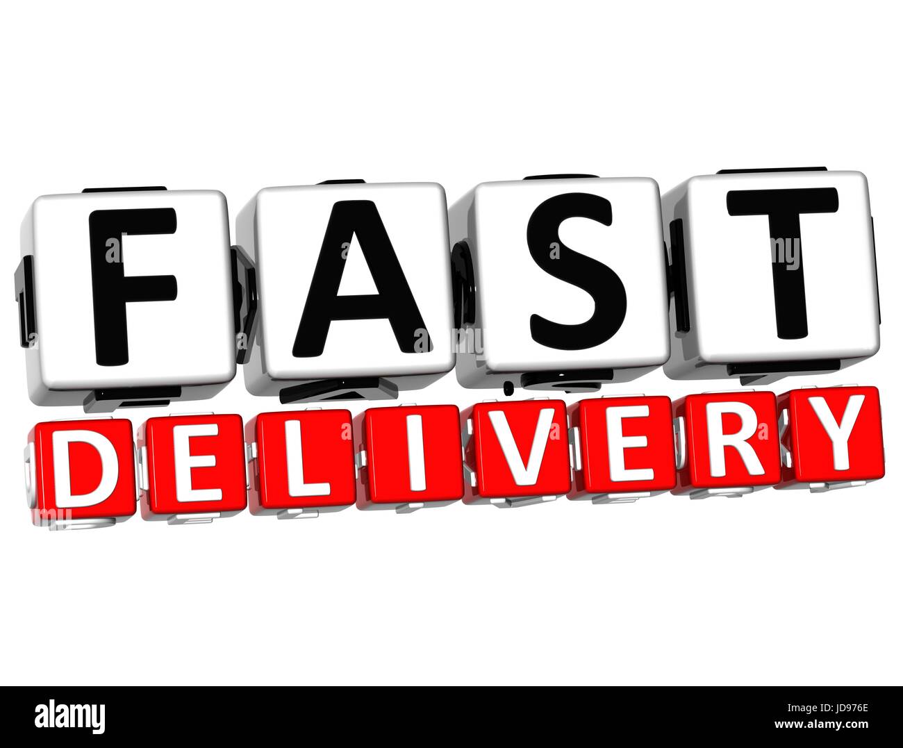 3D Fast Delivery Button Click Here Block Text over white background ...