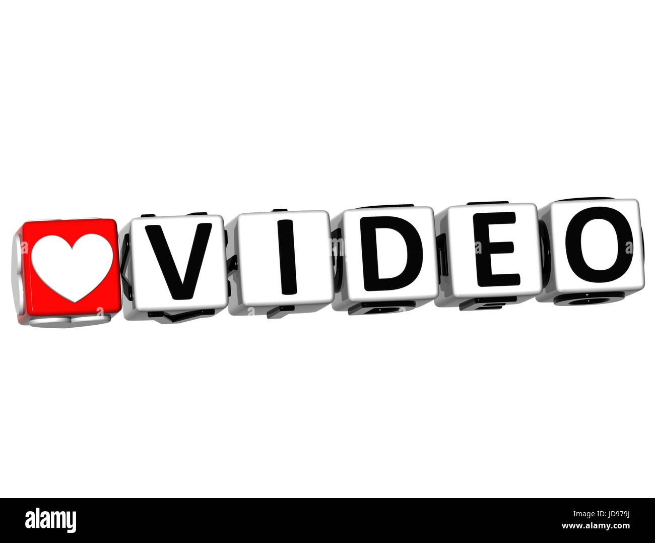 3D Love Video Button Click Here Block Text over white background Stock ...