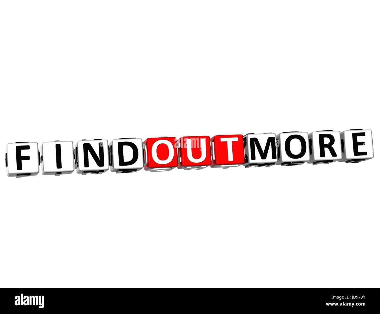 3D Find Out More Button Click Here Block Text over white background ...