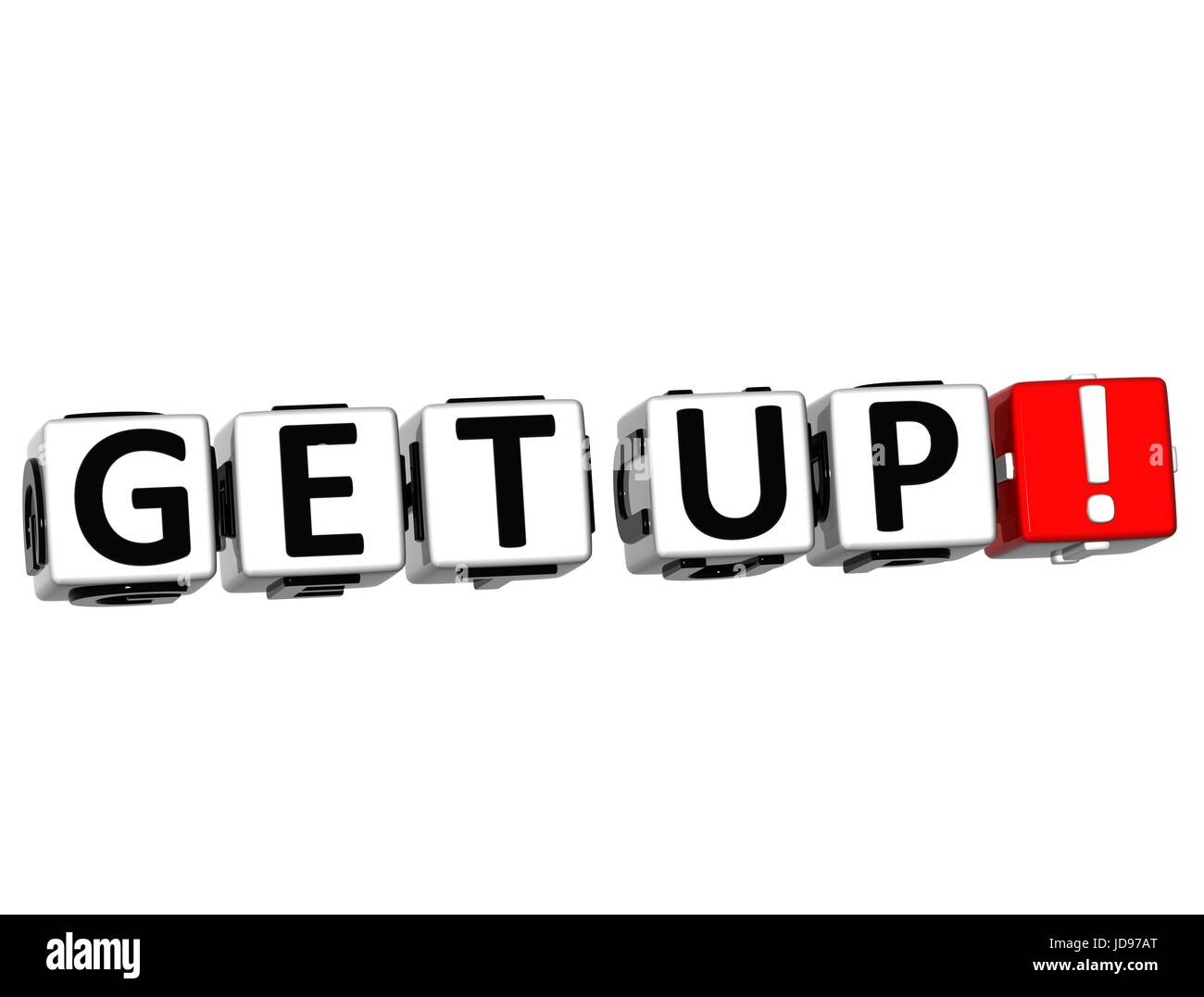 3D Get Up Button Click Here Block Text over white background Stock ...