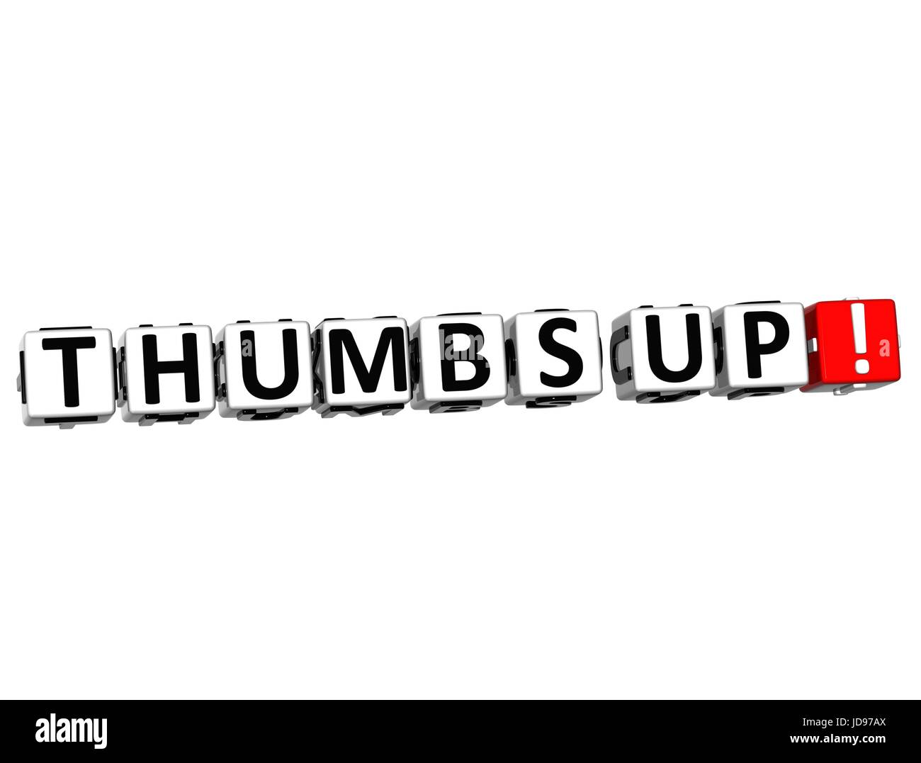 3D Thumbs Up Button Click Here Block Text over white background Stock ...