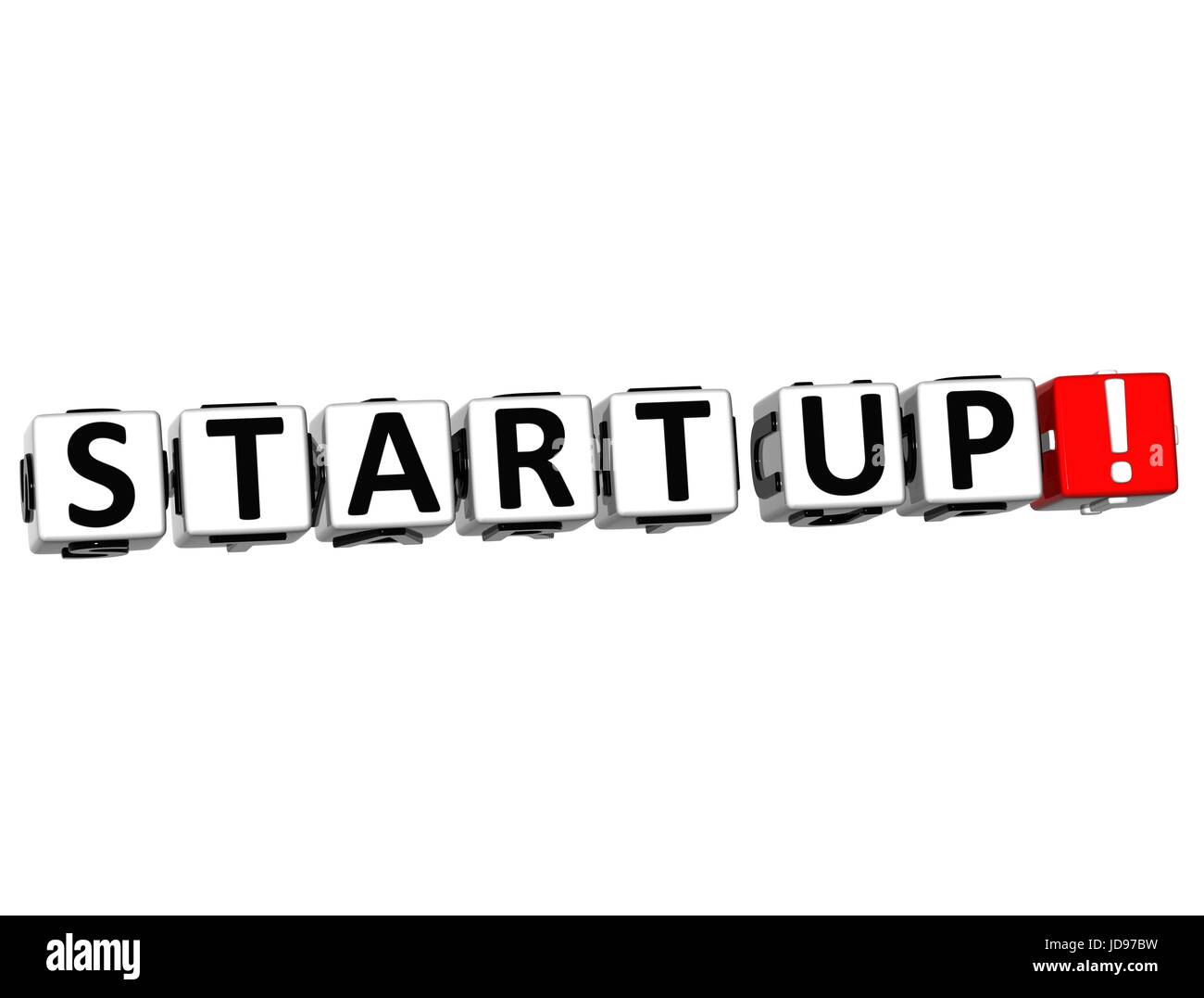 3D Start Up Button Click Here Block Text over white background Stock ...