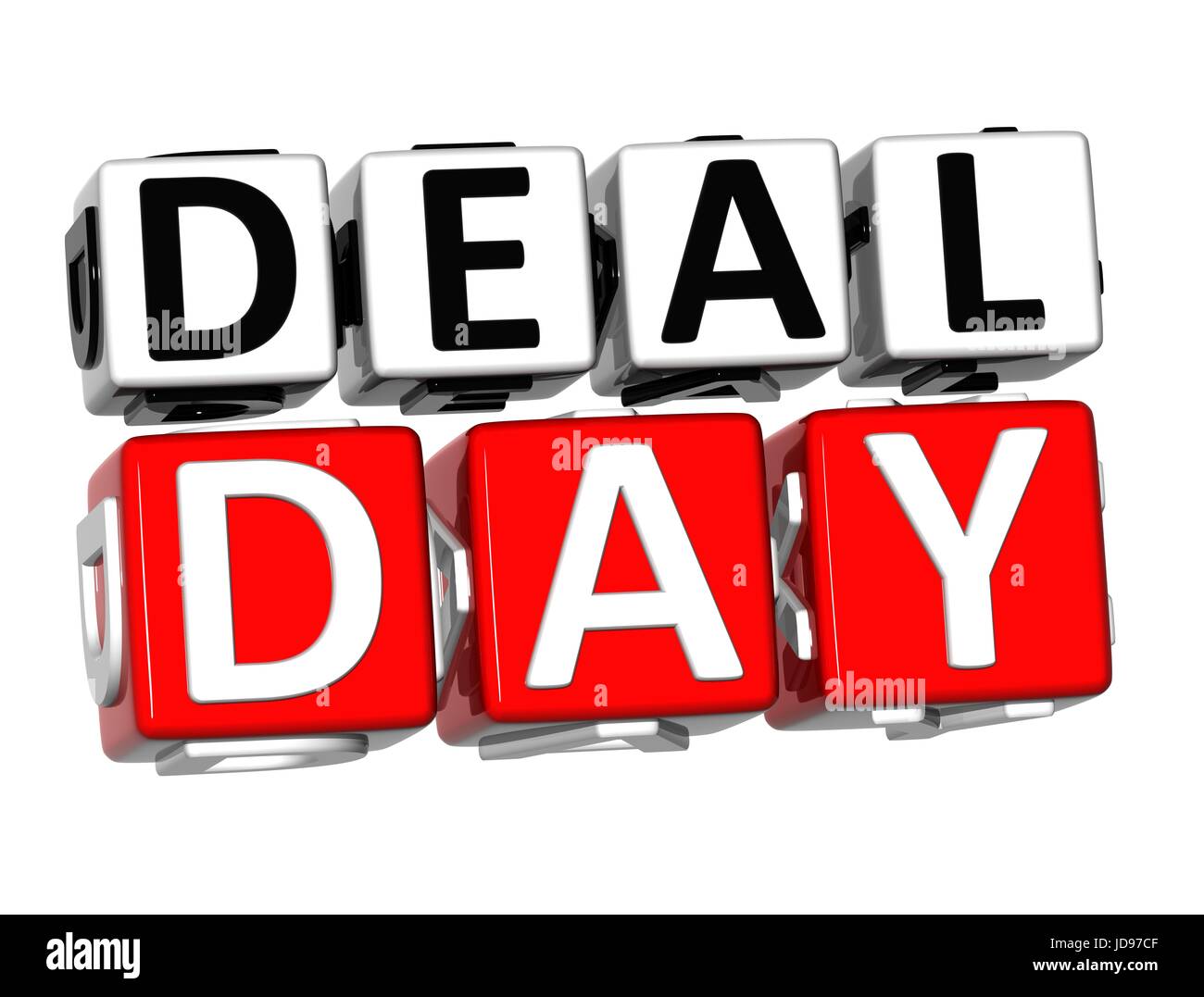 3D Day Deal Button Click Here Block Text over white background Stock ...