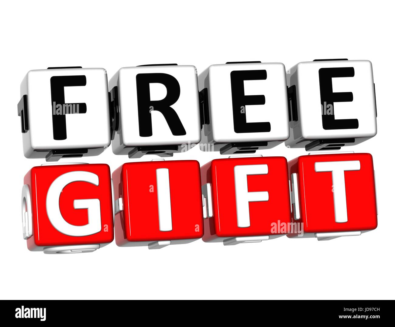 3D Free Gift Button Click Here Block Text over white background Stock ...