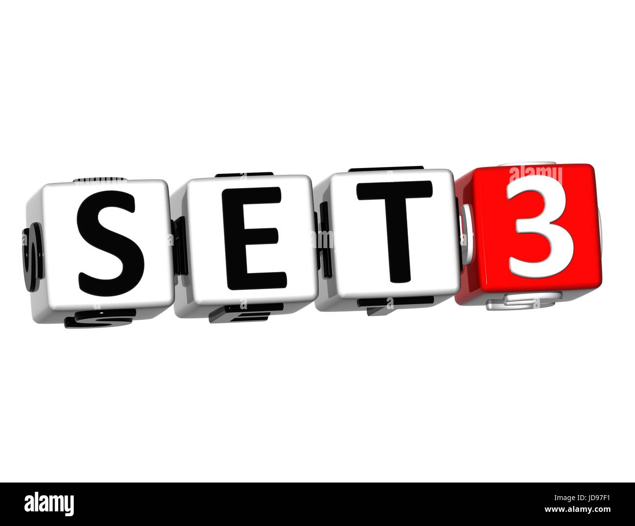 3D Set Button Click Here Block Text over white background Stock Photo ...