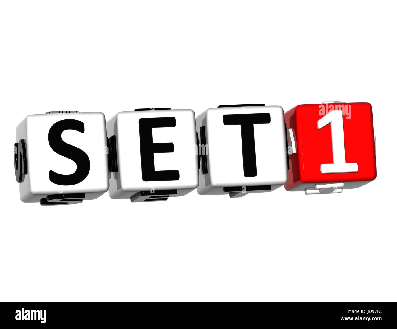 3D Set Button Click Here Block Text over white background Stock Photo ...