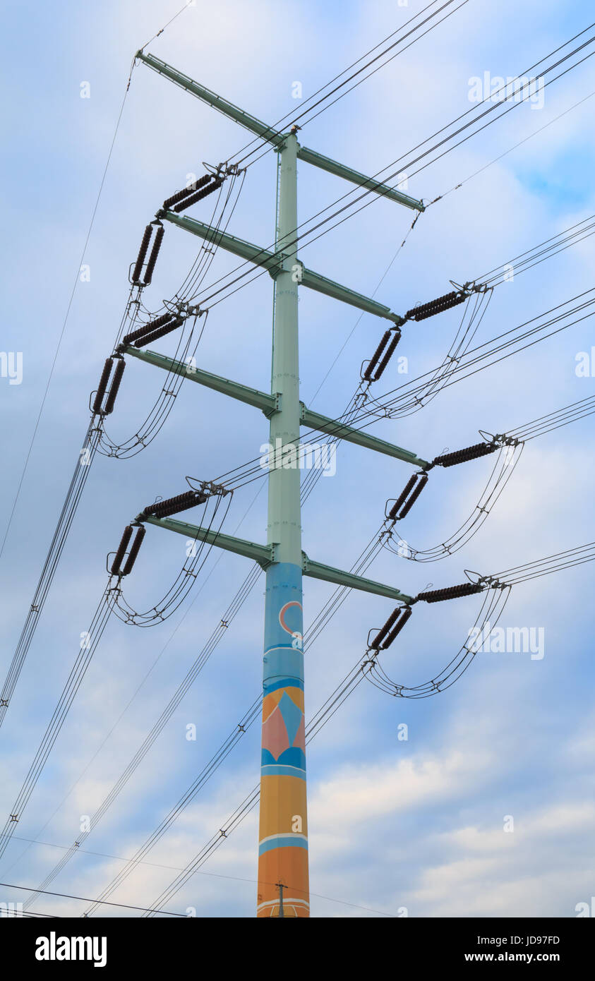 Utility poles supporting wires for various public utilities Stock Photo ...