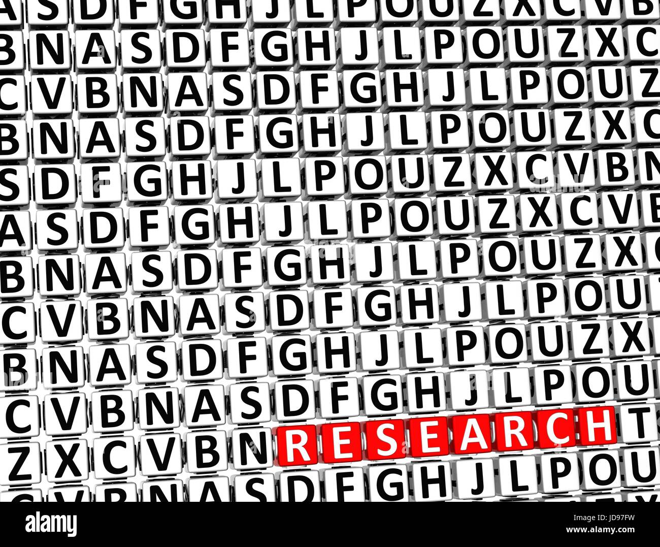 3D Word Research inside different letters blocks Stock Photo - Alamy