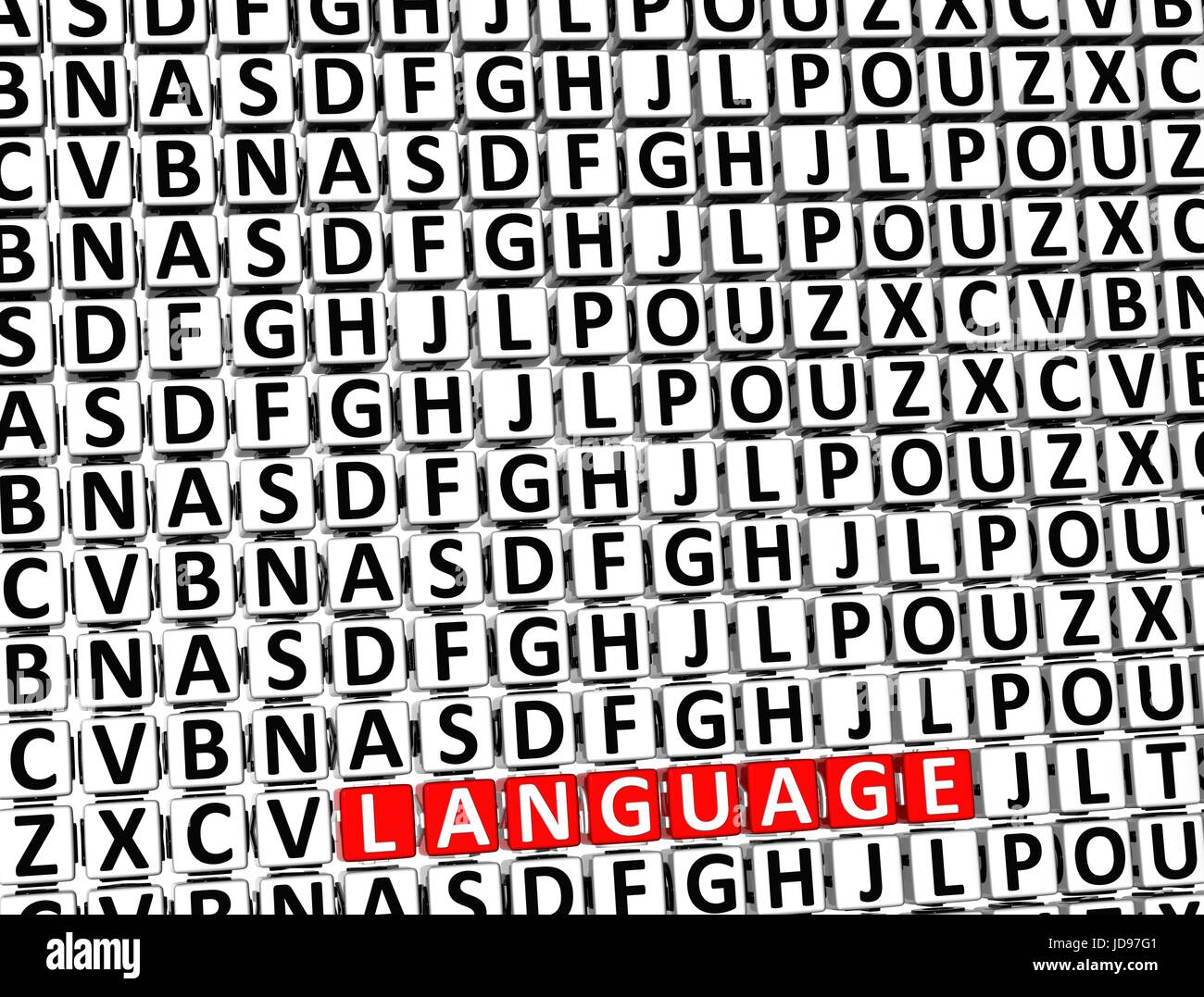 3D Word Language inside different letters blocks Stock Photo - Alamy