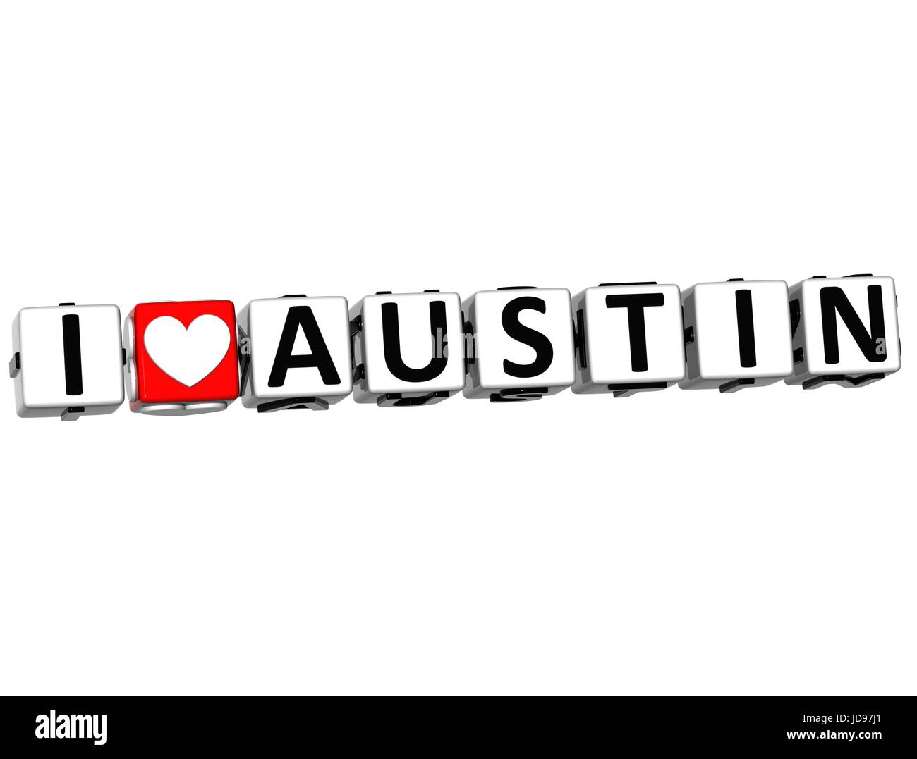3D I Love Austin Button Click Here Block Text over white background ...