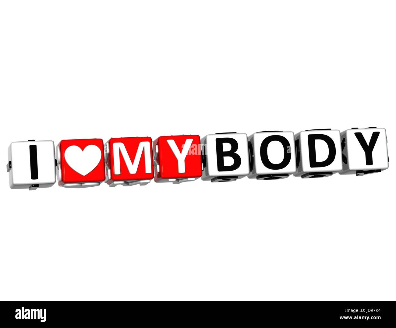 3D I Love My Body Button Click Here Block Text over white background ...