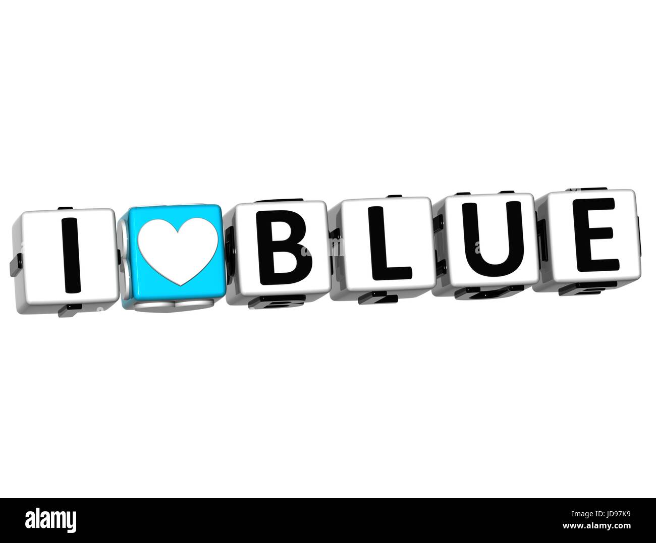 3D I Love Blue Button Click Here Block Text over white background Stock ...