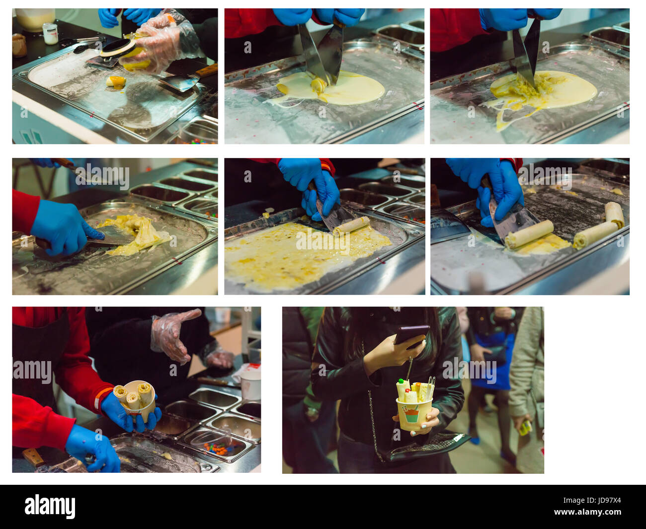 Photo collage of the process of preparing natural ice cream with banana ...
