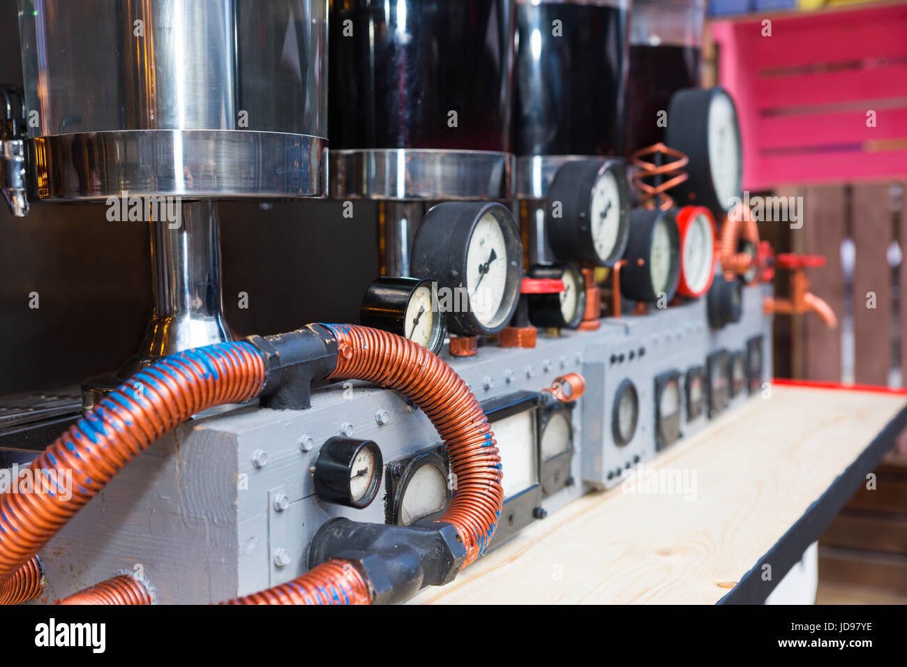 Dials of a vintage big steam engine Stock Photo - Alamy