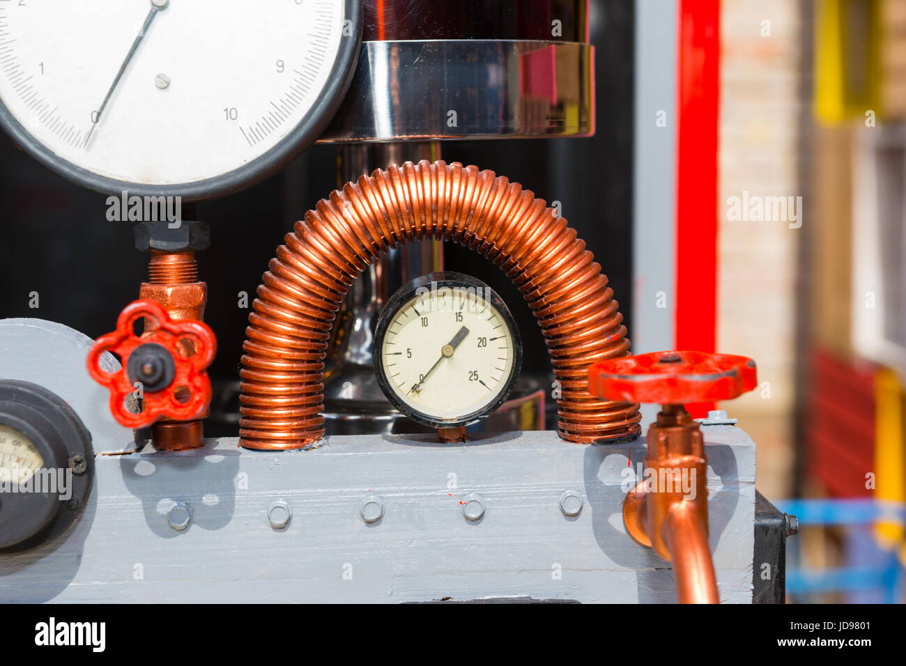 Dials of a big steam engine Stock Photo - Alamy