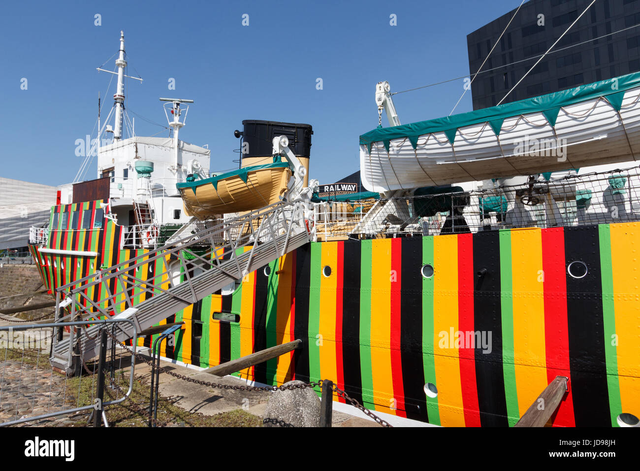 liverpool city centre, dazzle coloured ship berthed , england, uk Stock ...