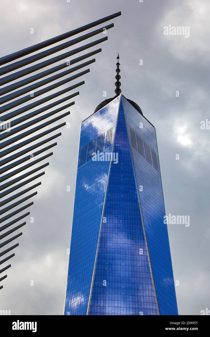 WTC1 skyscraper and blue sky reflection, New York City, New York, USA ...